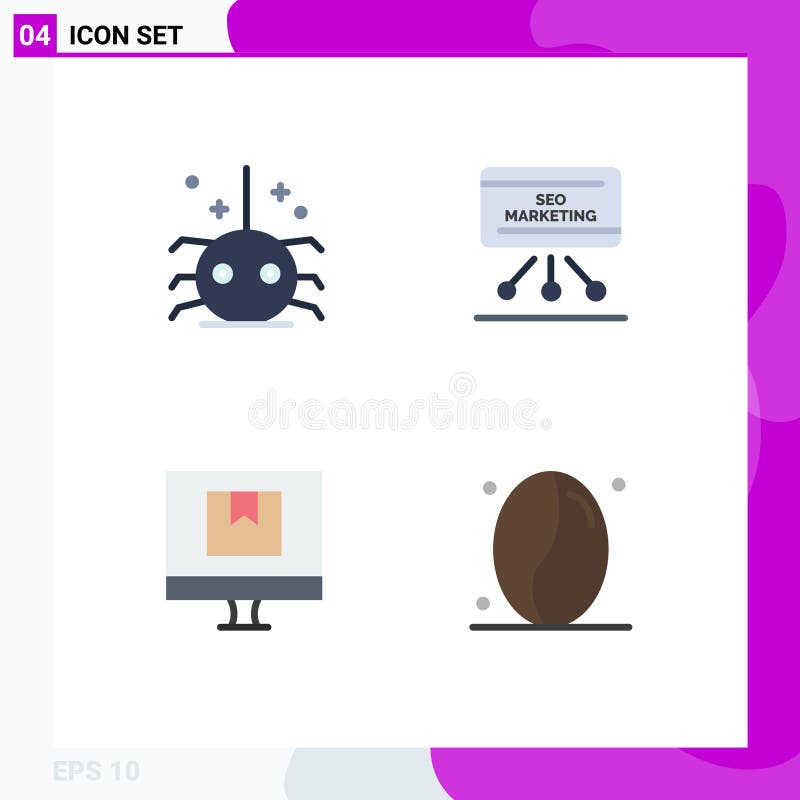 Group of 4 Flat Icons Signs and Symbols for Bug, Box, Spider ...