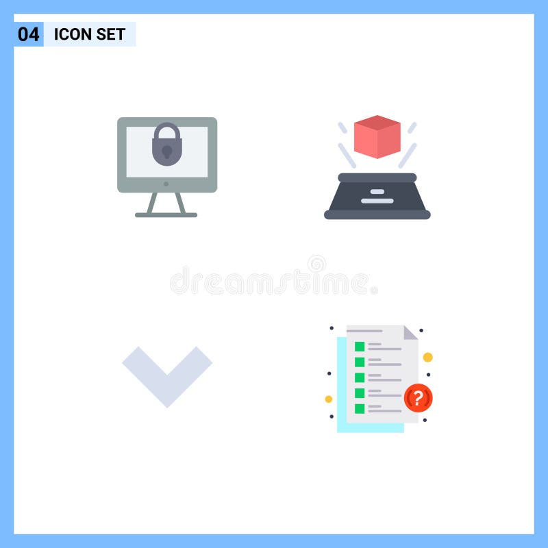 Group of 4 Flat Icons Signs and Symbols for Computer, Down, Security ...