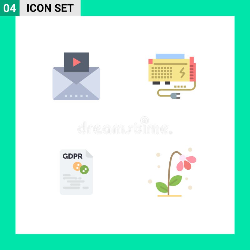 Group of 4 Flat Icons Signs and Symbols for Message, Data, Video ...