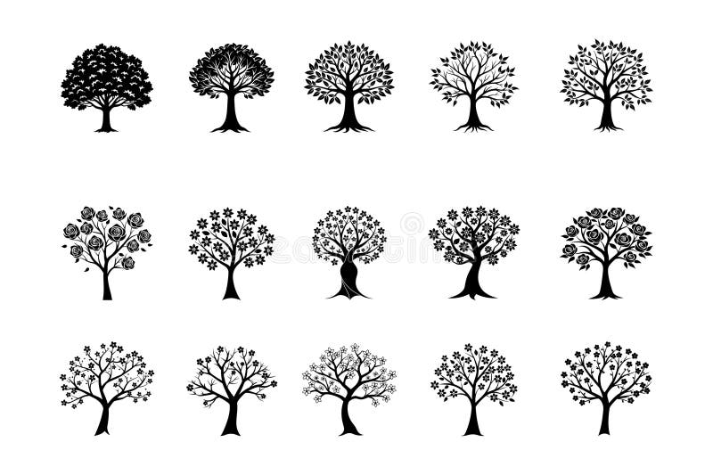 Group of Flower and Normal Plant or Tree Stock Vector - Illustration of ...