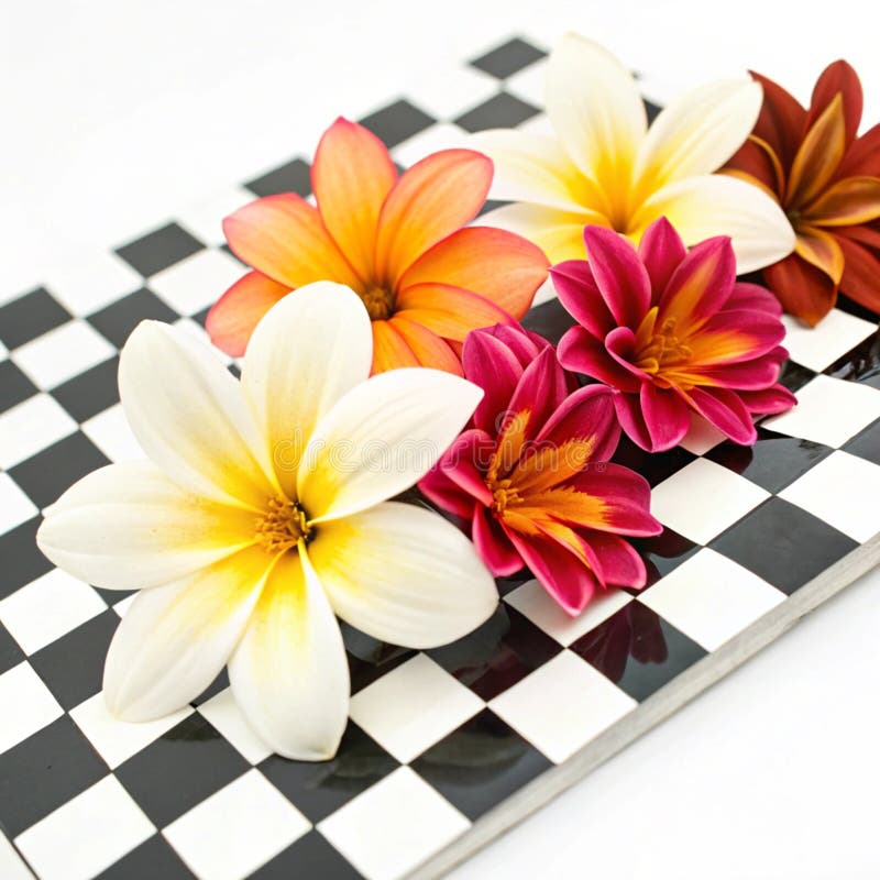 Group of Flowers on a Checkered Background Stock Illustration ...