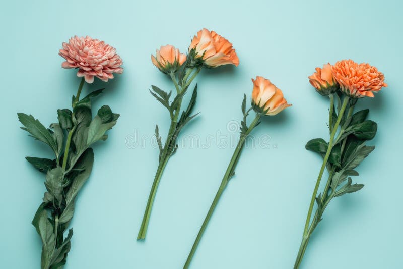 Group of Flowers Sit Atop a Blue Background Stock Image - Image of ...