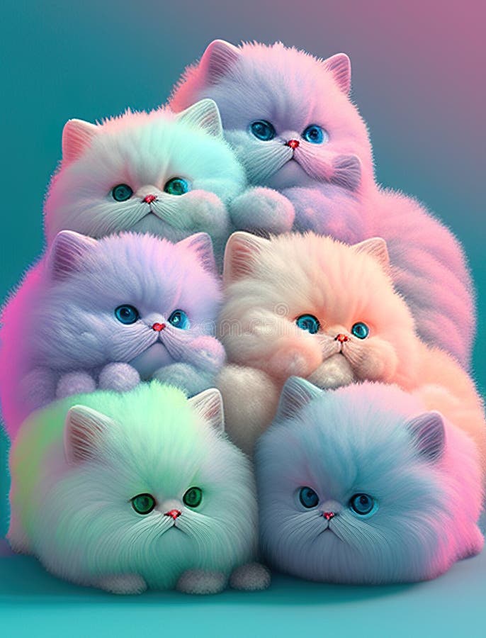 A Group of Fluffy Kittens Sitting on Top of Each Other. Generative AI ...