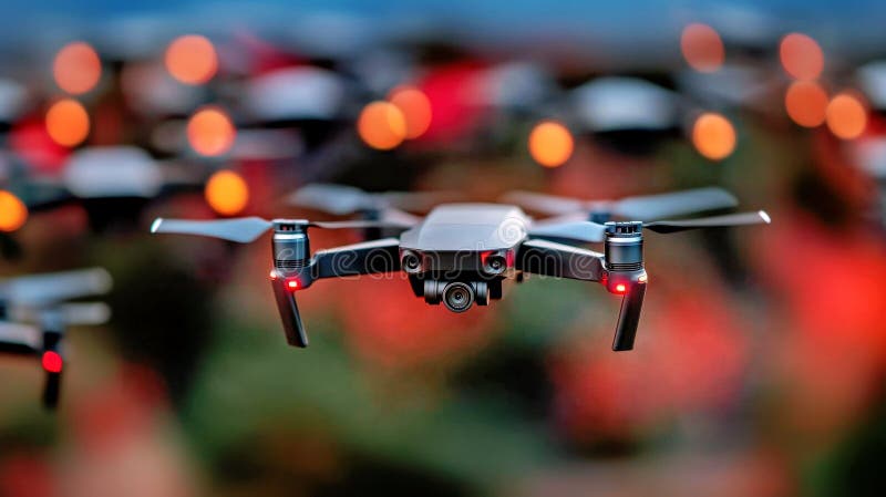 Group of Flying Drones in Sky. Modern Warfare Technology in Action ...