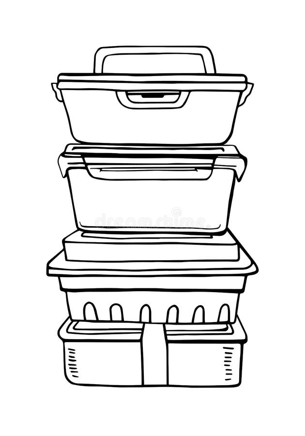 Group of Food Containers. One on the Top of the Other Stock Vector ...