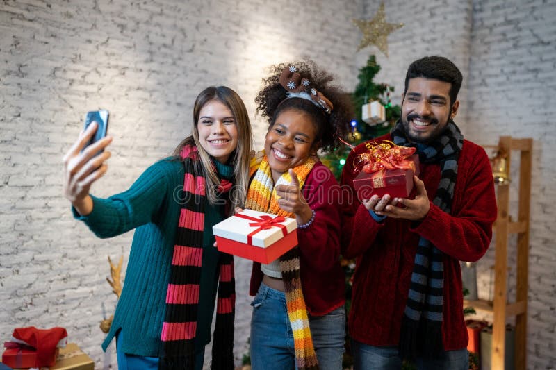.a Group of Foreign Friends are Making Video Calls and Selfies Stock ...