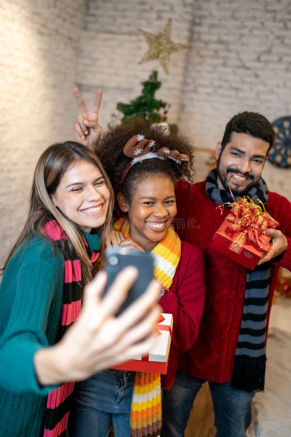 .a Group of Foreign Friends are Making Video Calls and Selfies Stock ...
