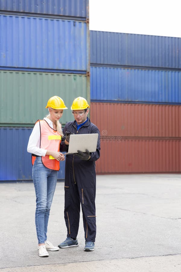 Group Foreman Control Industrial Container Cargo Freight Ship. Two ...