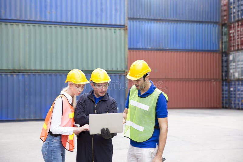 Group Foreman Control Industrial Container Cargo Freight Ship. Foreman ...