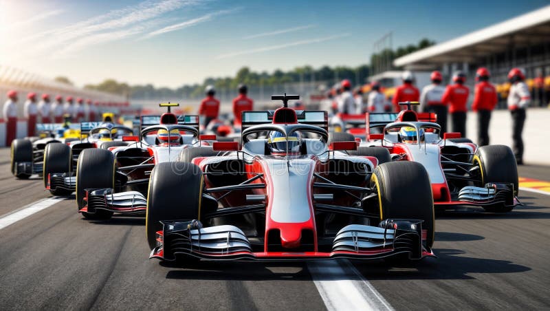 Group of Formula One Cars Racing on a Track Stock Illustration ...