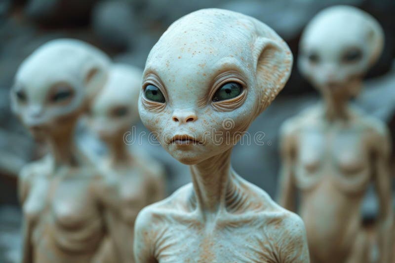 A Group of Four Aliens Standing on the Moon Stock Illustration ...