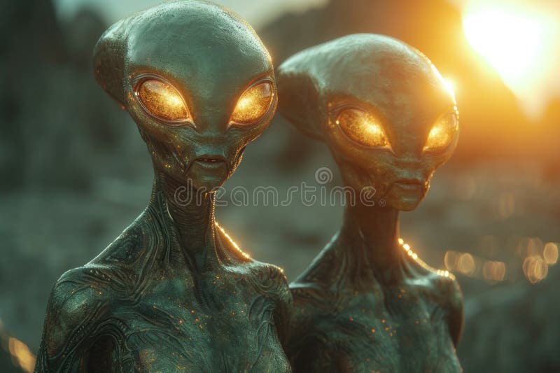 A Group of Four Aliens Standing on the Moon Stock Illustration ...