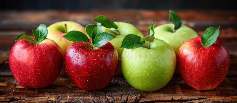 Group of Four Apples on Wooden Table Stock Image - Image of harvest ...