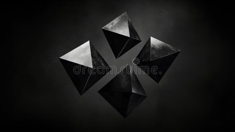 A Group of Four Black, Faceted Objects Arranged in a Diamond Shape ...