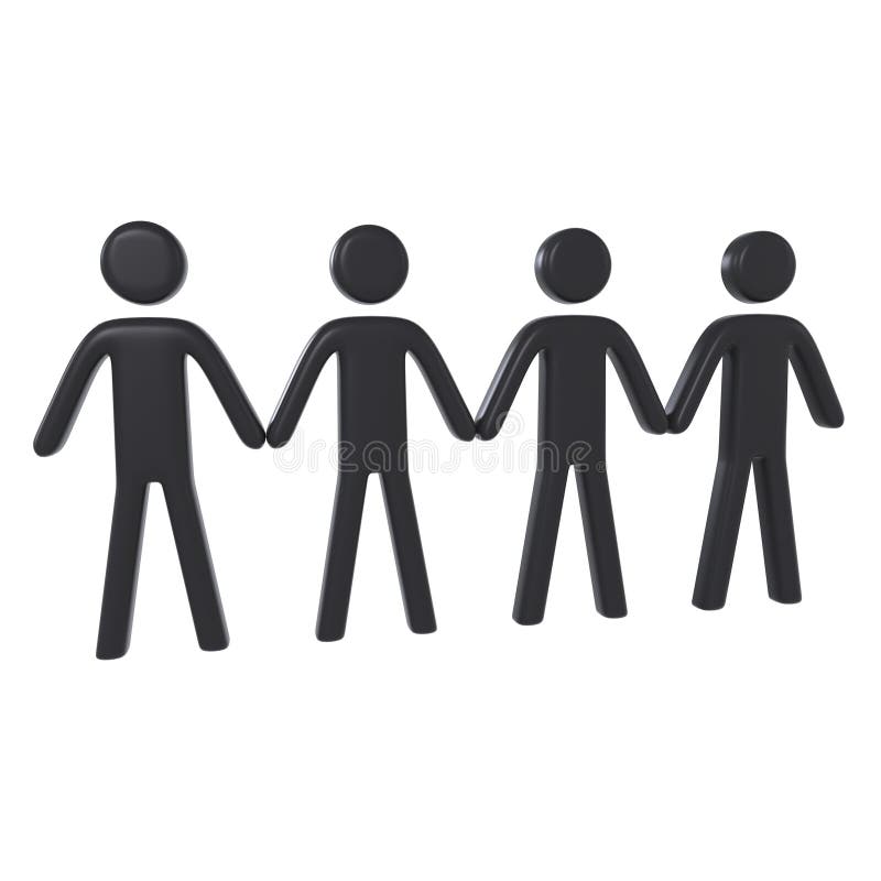 Group of Four Black Figures Holding Hands Isolated on White Background ...