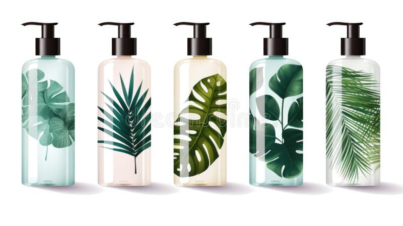 A Group of Four Bottles with Different Designs on Them Stock ...