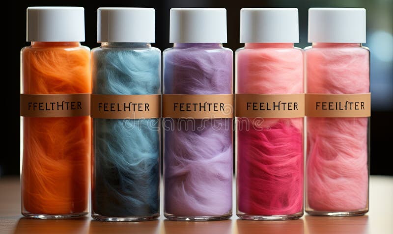 Four Bottles Filled with Different Colored Dyes Stock Image - Image of ...