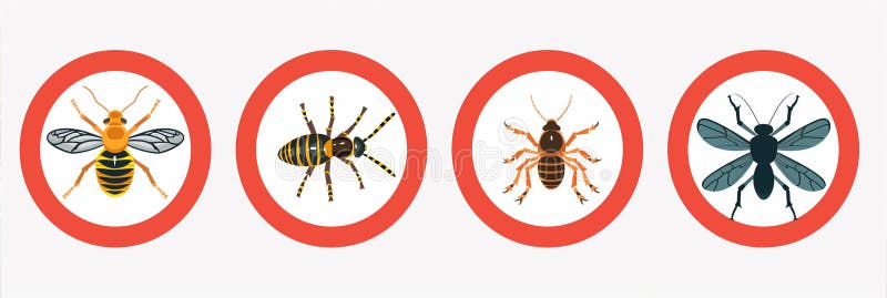 Group of Four Bugs Sitting Together Stock Illustration - Illustration ...