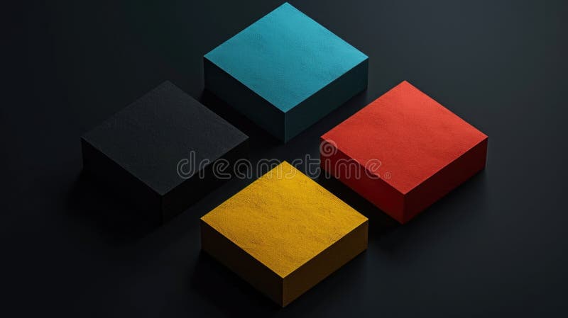 A Group of Four Colored Cubes Placed on a Black Surface. Suitable for ...