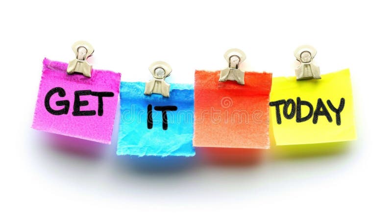 A Group of Four Colored Sticky Notes with the Words Get it Today, AI ...