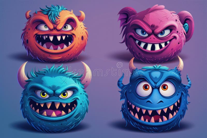 A Group of Four Colorful Monsters Standing Together Stock Photo - Image ...