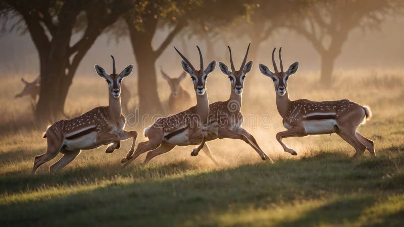 Graceful Springboks in Golden Hour: a Stunning Wildlife Scene Stock ...