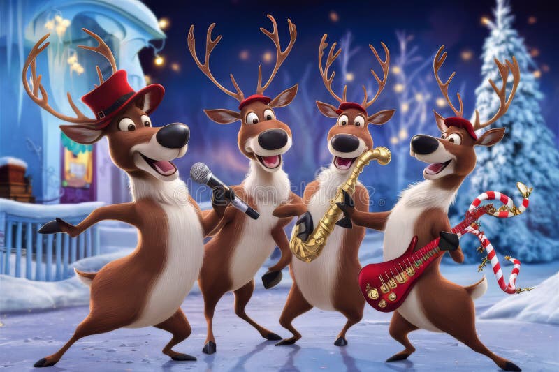 A Group of Four Deer are Playing Instruments and Singing Stock Photo ...