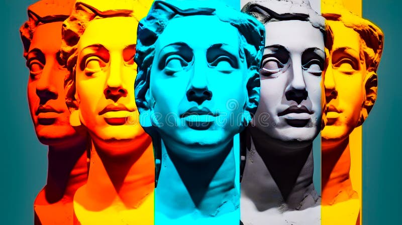 Group of Four Different Colored Busts of Man S Head. Generative AI ...