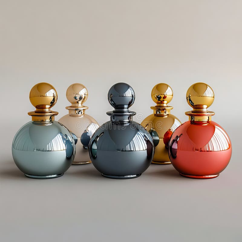 A Group of Four Different Colored Perfume Bottles Sitting Next To Each ...
