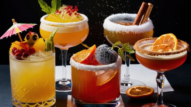 A Group of Four Different Drinks are Sitting on a Table, AI Stock Image ...
