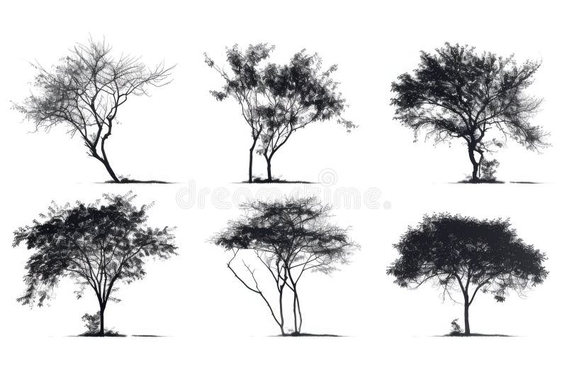 A Group of Four Different Tree Species without Leaves, Suitable for Use ...