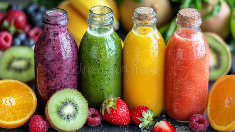 A Group of Four Different Types of Smoothies are Lined Up Next To Each ...
