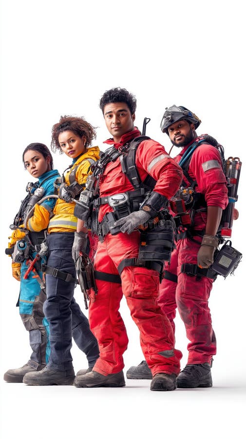 Rescue Workers Showing Teamwork and Readiness with Equipment in a ...