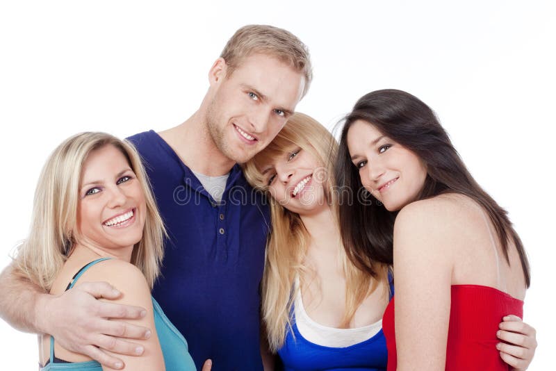 Group of Four Friends Smiling Stock Photo - Image of casual, happy ...