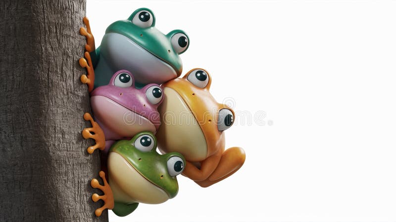 A Group of Four Frogs are Hanging from a Tree, AI Stock Image - Image ...