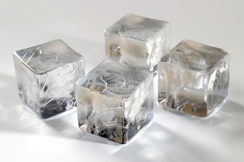 Four Ice Cubes Melting on White Reflective Surface Stock Image - Image ...