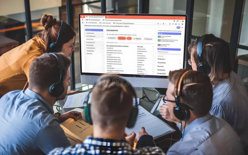A Group of Four Individuals in a Modern Office Setting, Focused on a ...