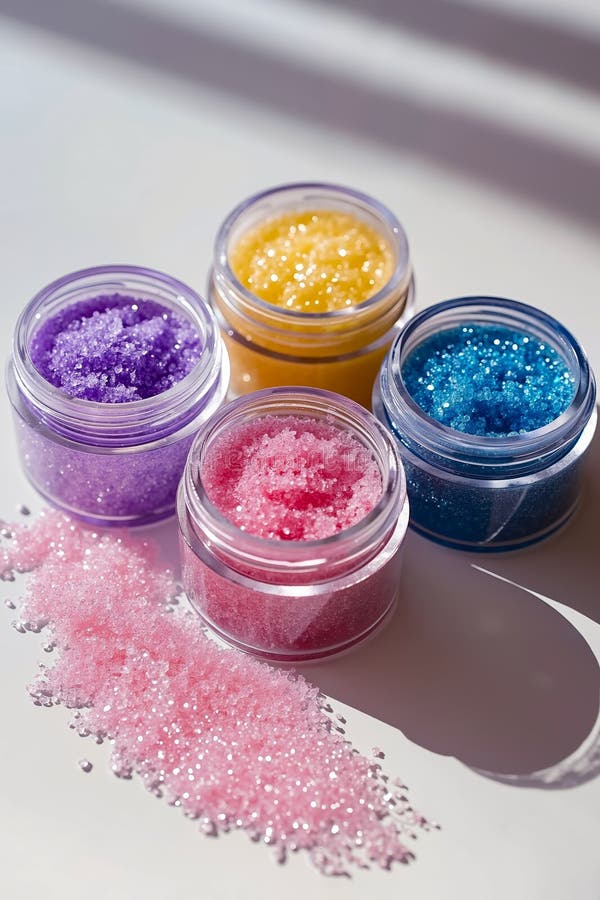 A Group of Four Jars Filled with Different Colored Sugar Stock Image ...