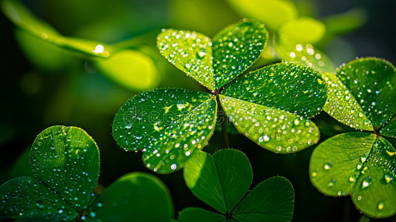 A Group of Four Leaf Clovers with Water Droplets on Them Stock Image ...