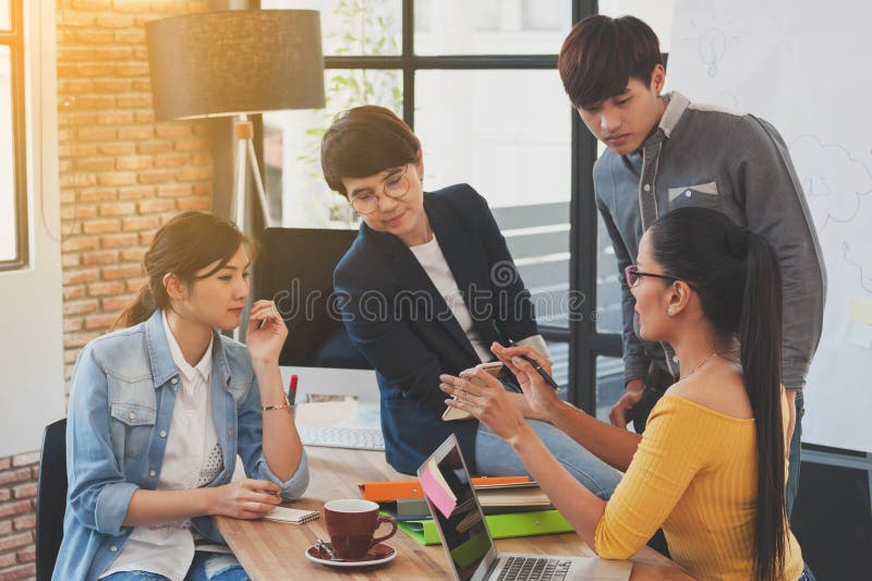 Group of Four Multi Generation of Creative Work Place, Modern St Stock ...