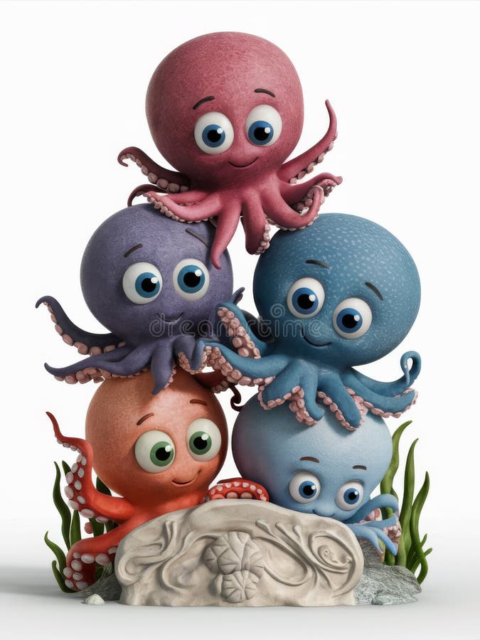 A Group of Four Octopus Figurines are Stacked on Top of Each Other, AI ...