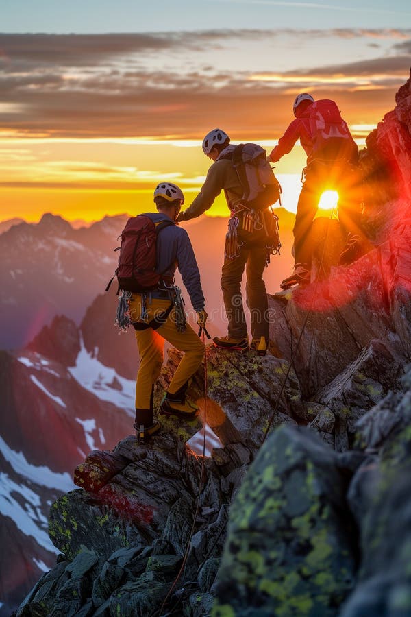 A Group of Four People are Climbing a Mountain Stock Illustration ...