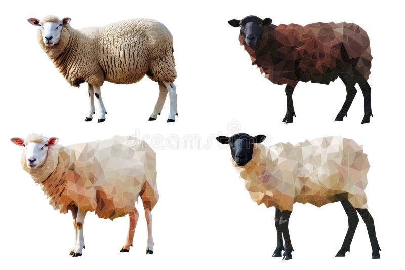 Group of Four Sheep Standing in a Row. Suitable for Farm or Animal ...