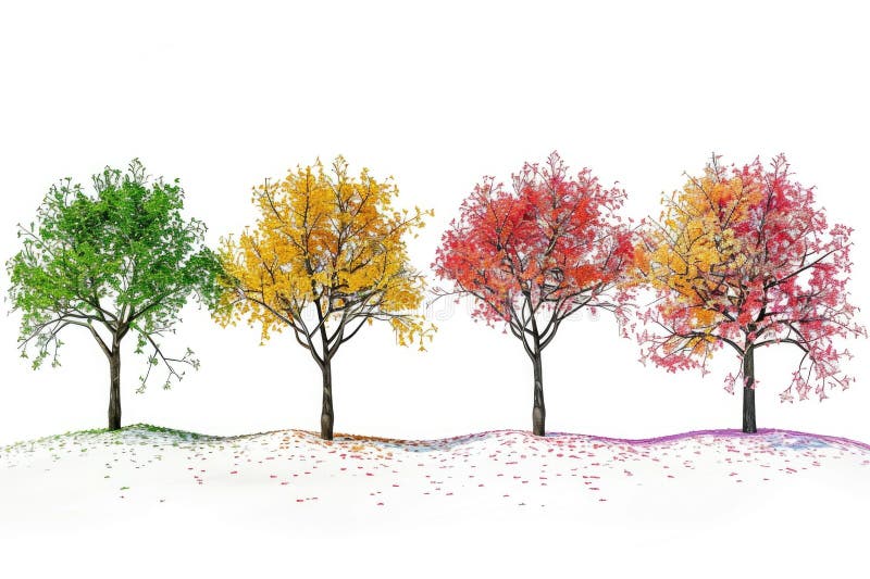 A Group of Four Trees Painted in Different Colors. Ideal for Nature or ...