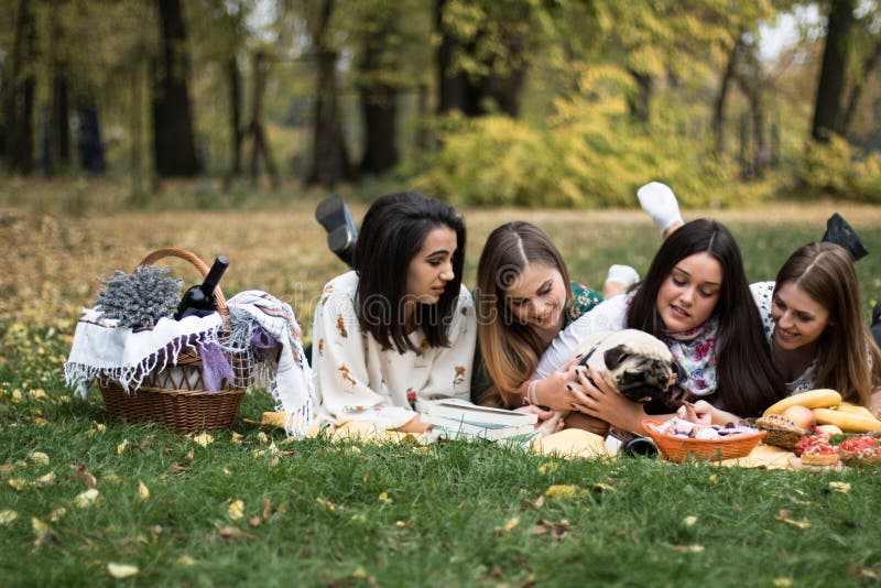 Group of Four Women Having a Fun Picnic in the Park Stock Photo - Image ... Group of Four Women Having a Fun Picnic in the Park Stock Photo - Image ...