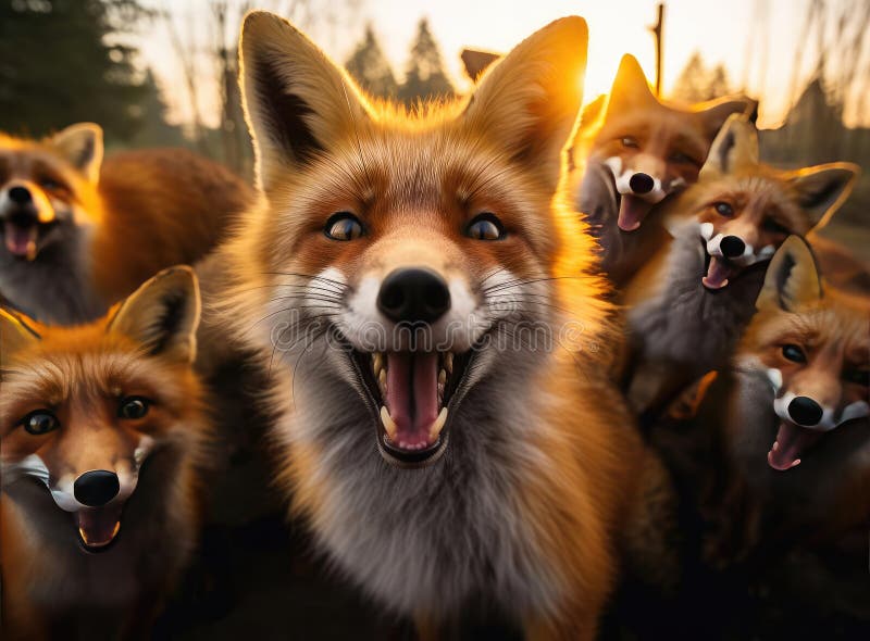 A Group of Foxes Looking at the Camera Stock Illustration ...