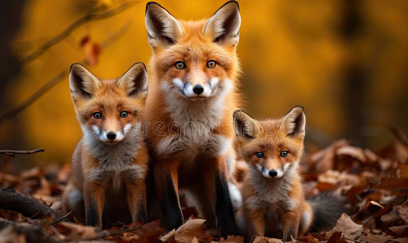 Group of Foxes Standing Together Stock Illustration - Illustration of ...