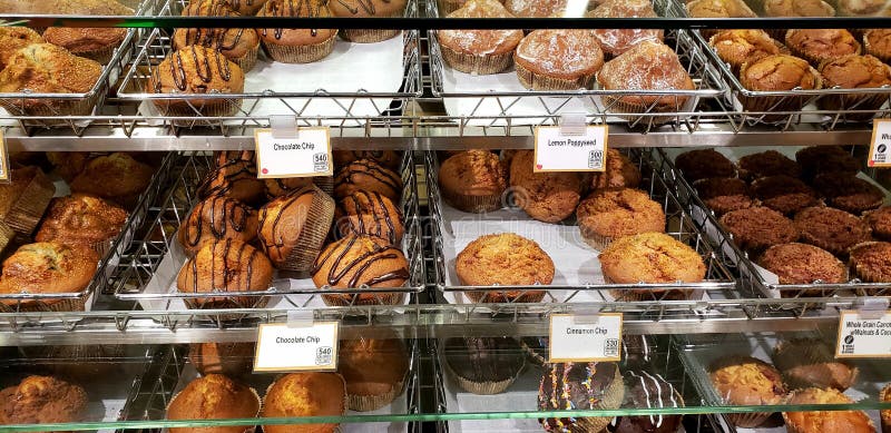 A Group of Fresh Delicious Muffins for Breakfast in a Market Display ...