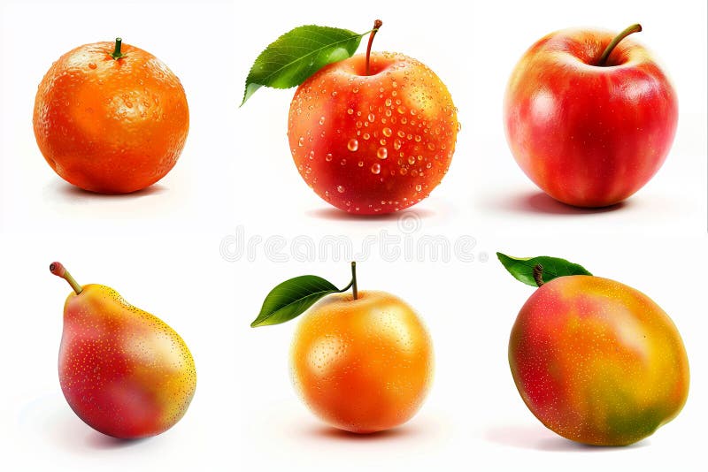 Group of Fresh Fruits with Water Drops Stock Illustration ...