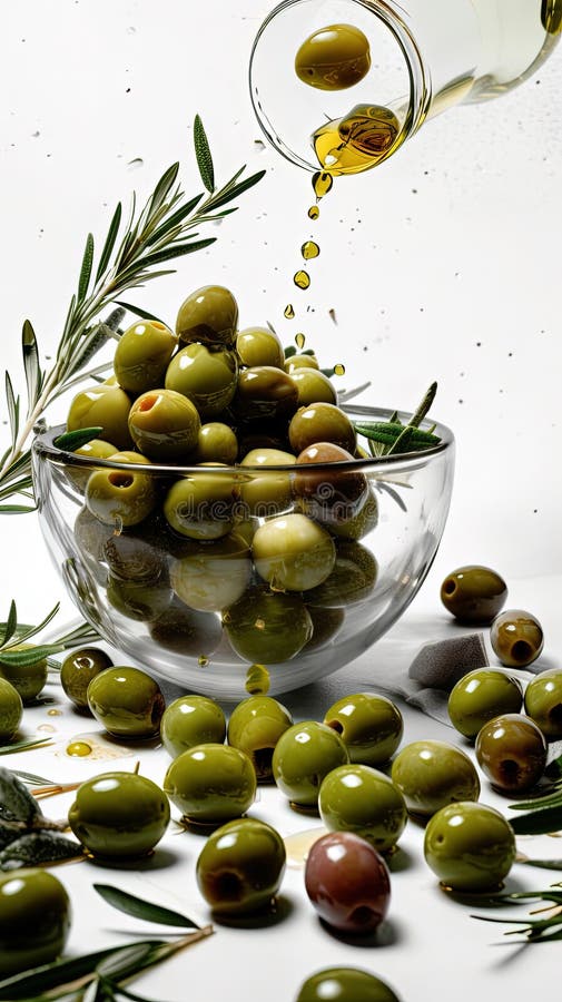 Group of Fresh Green Olives with Leaves in Bowl on White Background ...